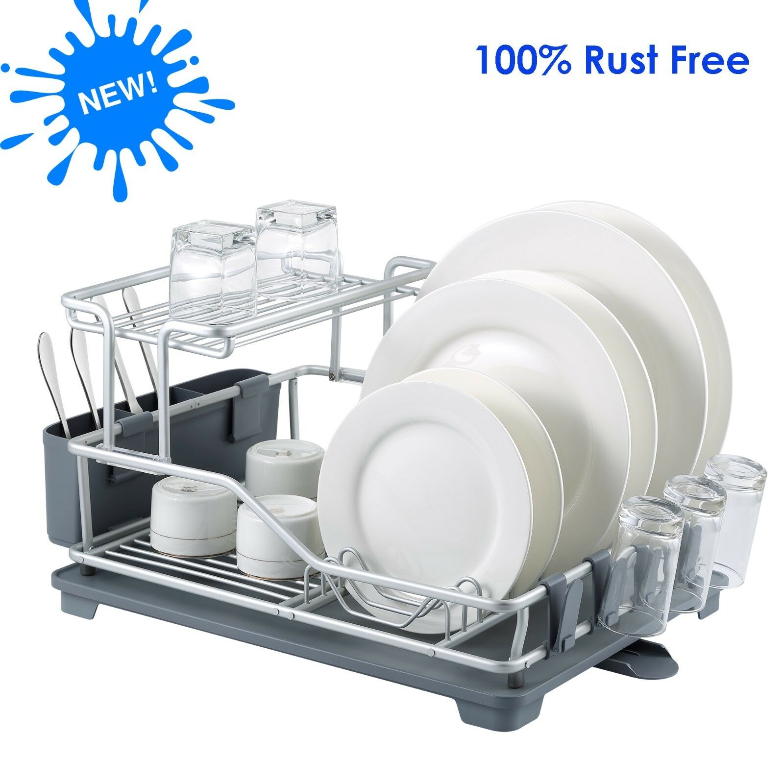 iSpace Aluminum Double Dish Rack with Tray & Holder, Rust free ...
